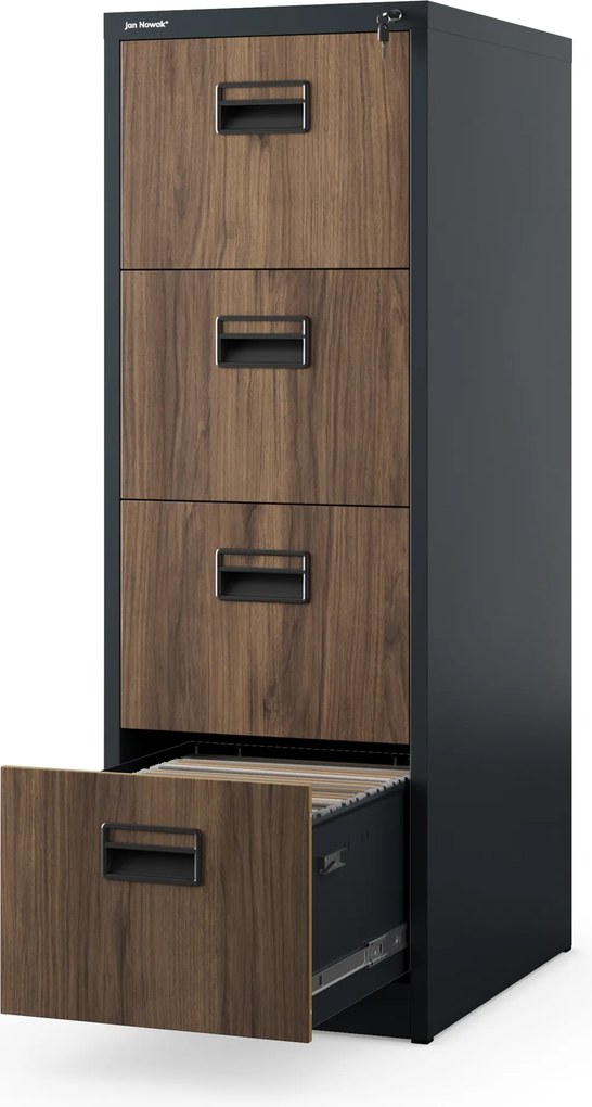 Kovová kartotéková skříň se 4 zásuvkami, antracit/ořech, 460x1320x620 mm: SARA Eco Design