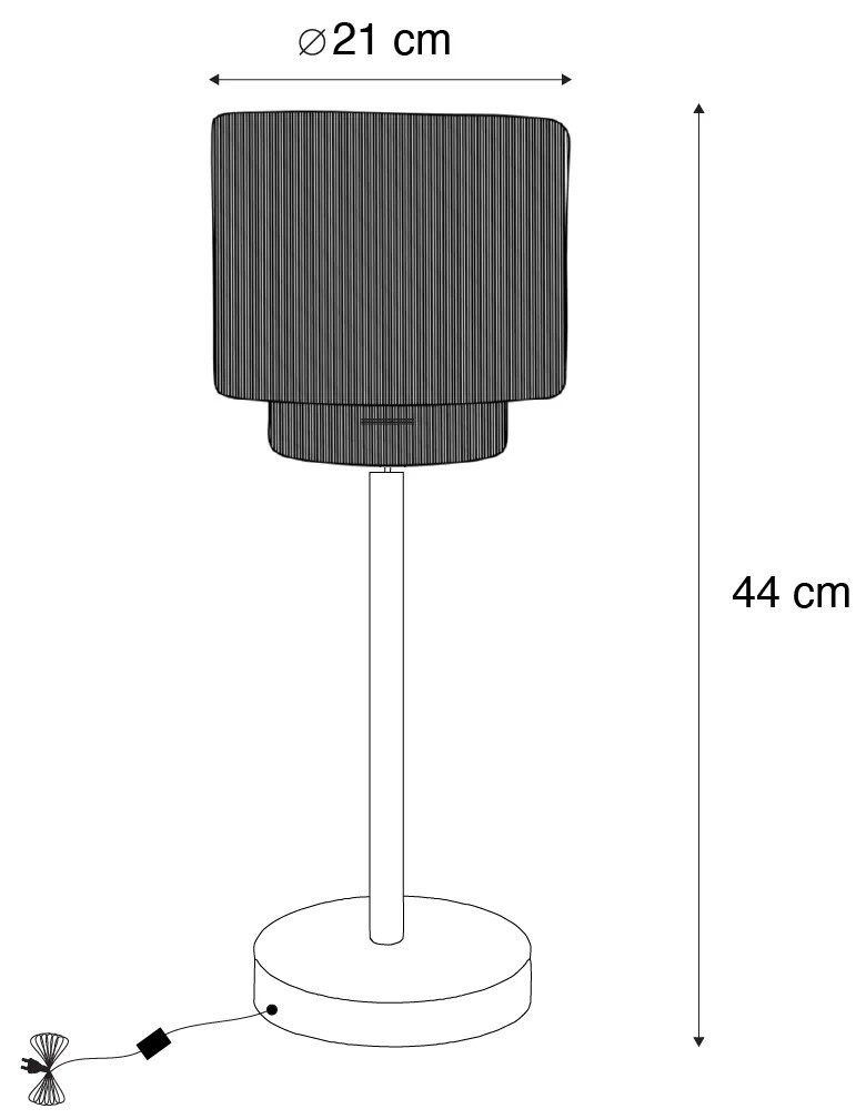 Japandi stolní lampa černá s hnědým lanem - Smilla