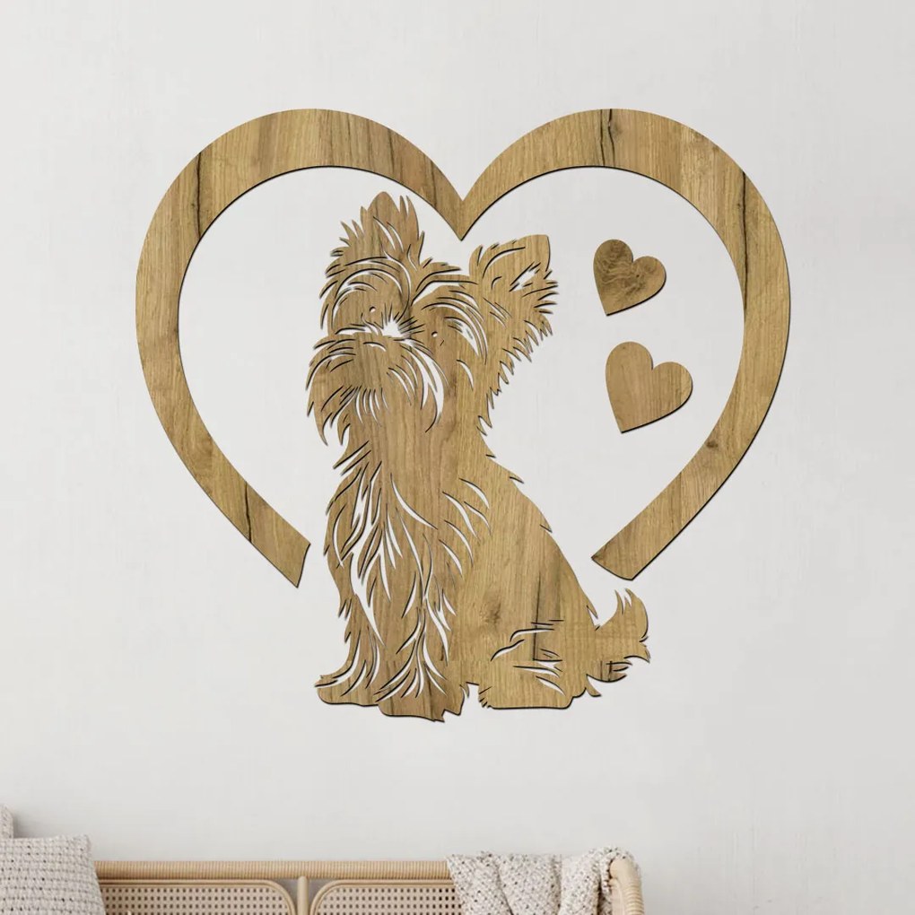 dřevo života Dřevěný obraz psa Biewer teriér v srdci Zvolte rozměr (cm): 60x56, Zvolte barvu dekoru: Antracitová