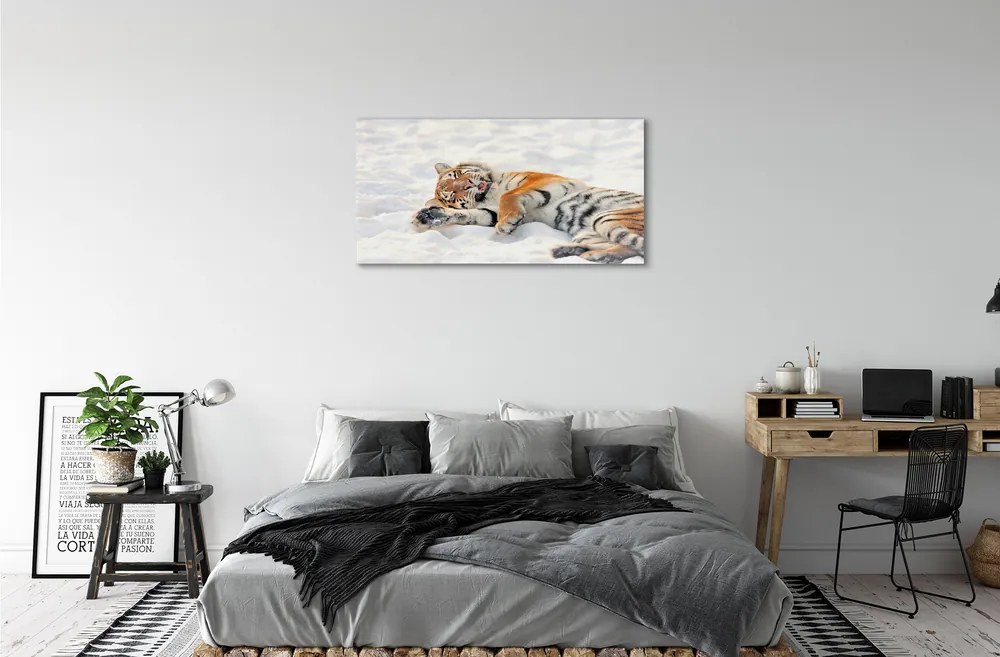 Obraz na skle Tiger winter 125x50 cm