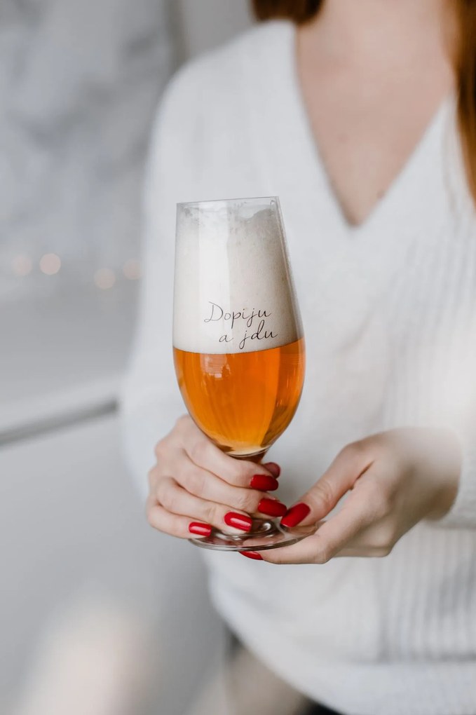 Bella Rose Pivní sklenice Dopiju a jdu, čirá barva, sklo, 460 ml