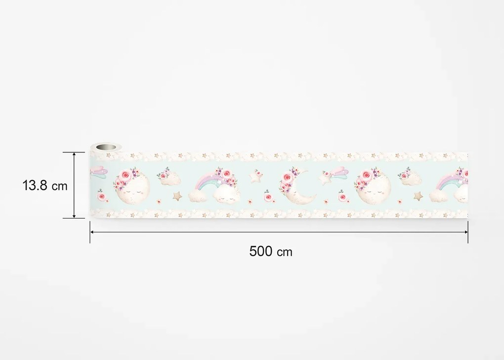 Dětská samolepící bordura na zeď Modrý Akvarelový Měsíc | 5 m x 13.8 cm | DWBD8047