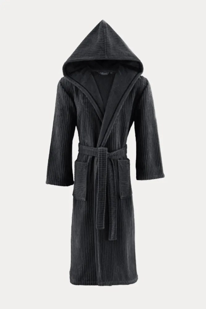 Unisex župan STRIPE s kapucí M Černá antracit