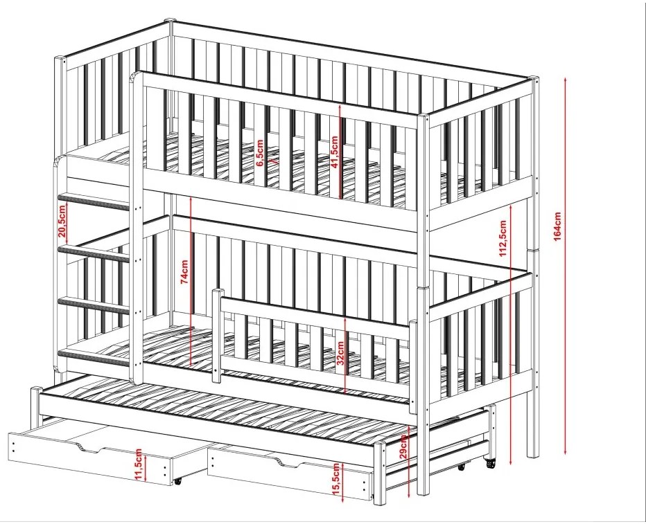 Legno Dětská patrová postel Leona grafit Rozměr (cm): 90x200