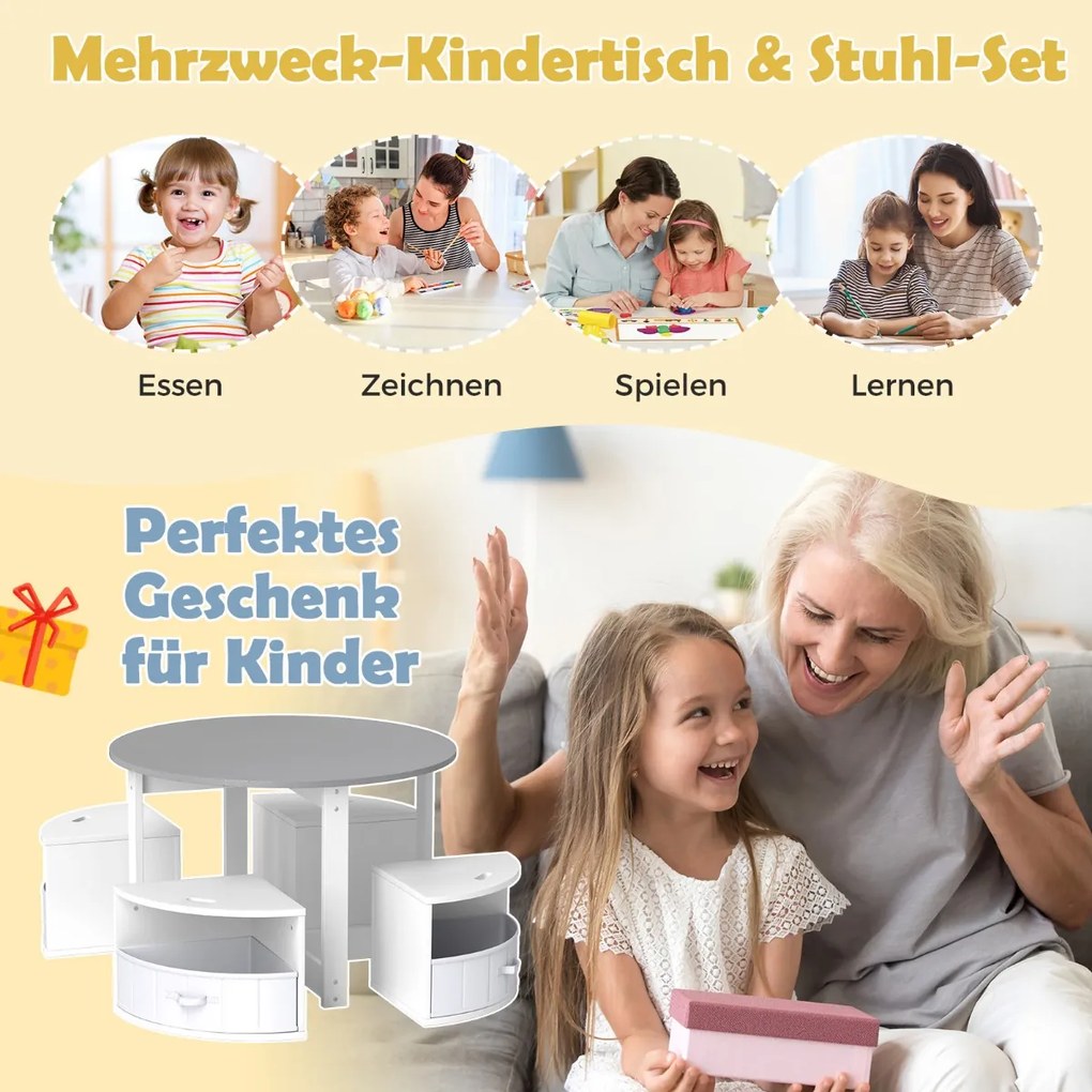 Costway Dětský stůl se 4 židlemi kulatý 5dílný dětský sedací set vyrobený