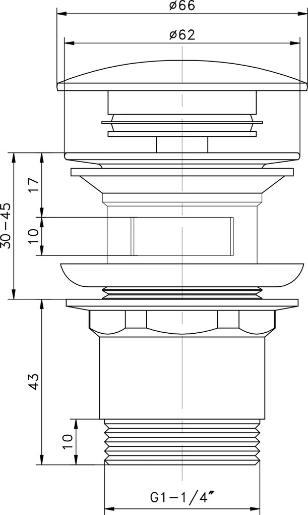 Aqualine umyvadlová výpust 5/4“ click-clack chrom TF7001 Koupelny Bernold