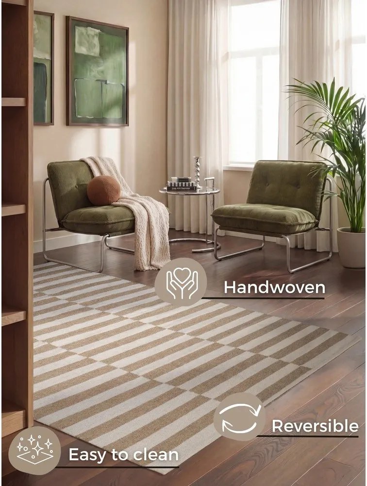 Bílý/světle hnědý oboustranný/ručně tkaný vlněný koberec 120x180 cm Vika – Hanse Home