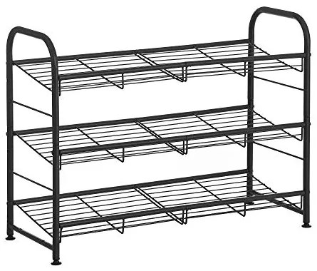 Botník se 3 policemi, stohovatelný, Černý, 49.5x68.5x27.5 cm
