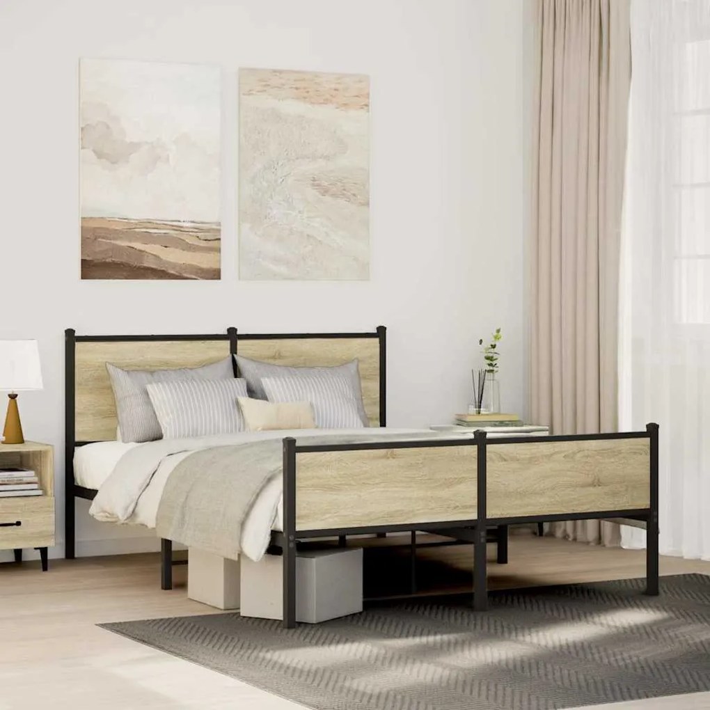 Kovový rám postele bez matrace dub sonoma 150 x 200 cm 3301399