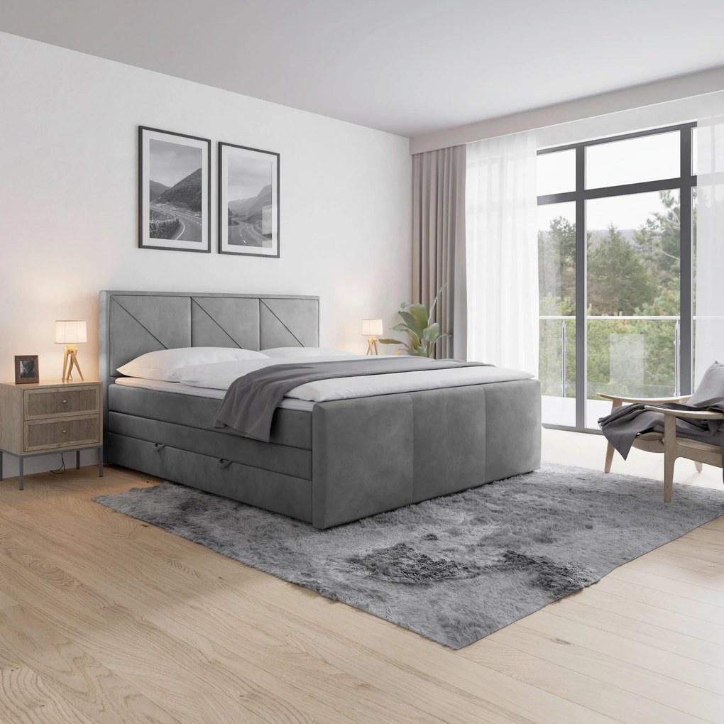 XXXLutz POSTEL BOXSPRING, 180/200 cm, světle šedá Livetastic - Postele s úložným prostorem - 002427022529