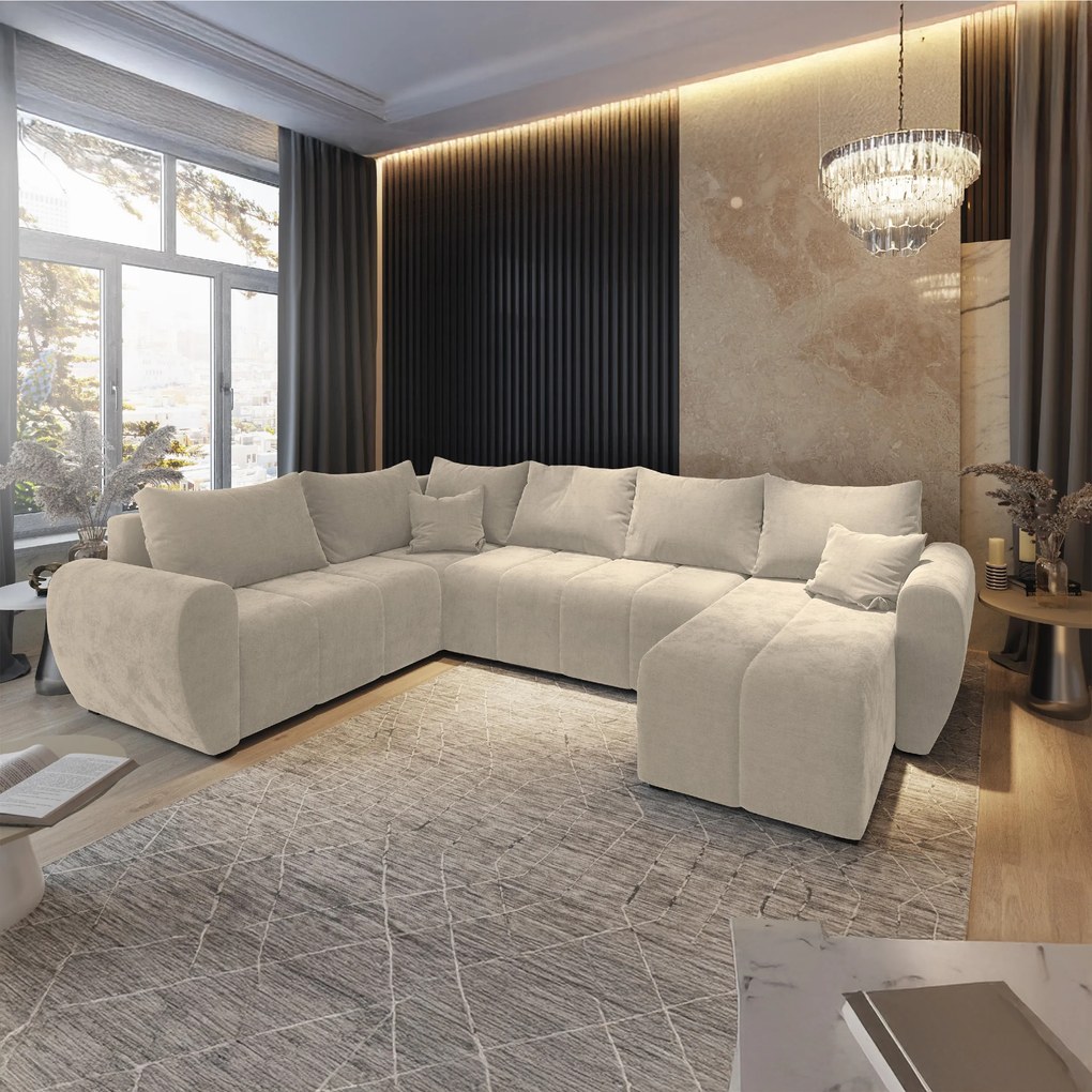 PRM Rohová sedačka MOKA XL do U, 303 cm Roh pohovky: Pravý roh, Barva látky: Světle růžová (Kronos 27)