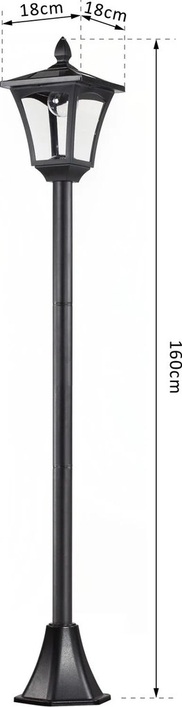 Outsunny Solární zahradní lucerna Lantern Path Light s LED 40 lumenů černá 18 x 18 x 160cm | Aosom