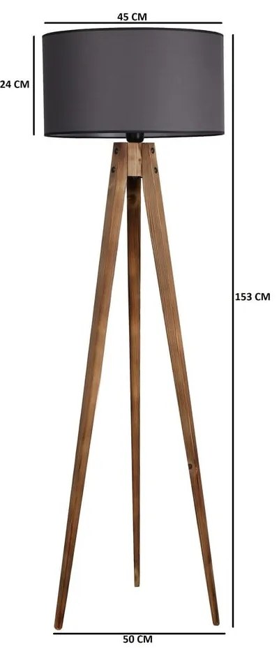 Tmavě šedá/v přírodní barvě stojací lampa s textilním stínidlem (výška 153 cm) Tripod – Opviq lights