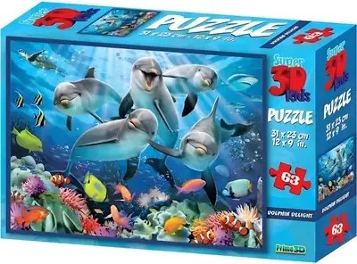 PRIME 3D Puzzle Delfíní radost / 3D efekt / 63 dílků