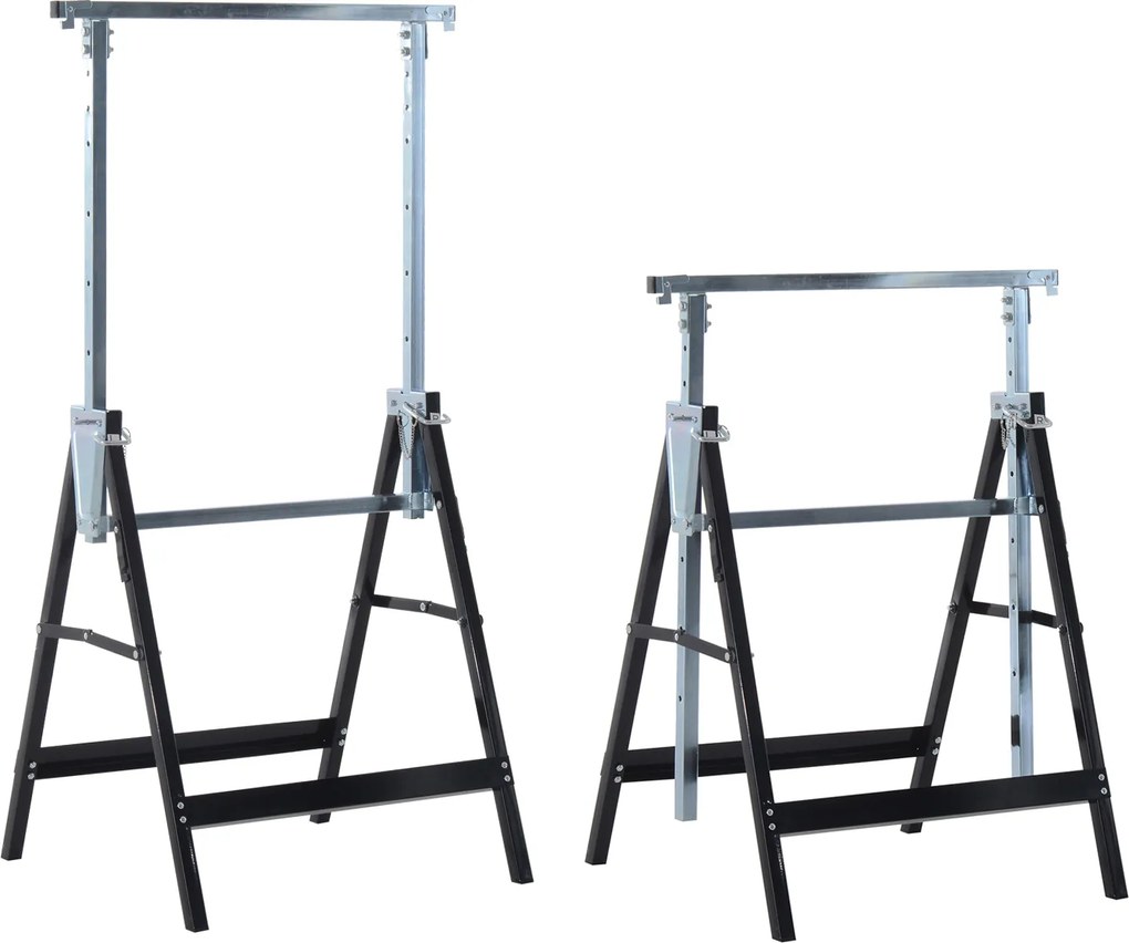 HOMCOM 2 x lešení kozlík skládací výškově nastavitelný do 200 kg z oceli černé barvy 68 x 58 x 80-130 cm pro stavební práce a kutily |