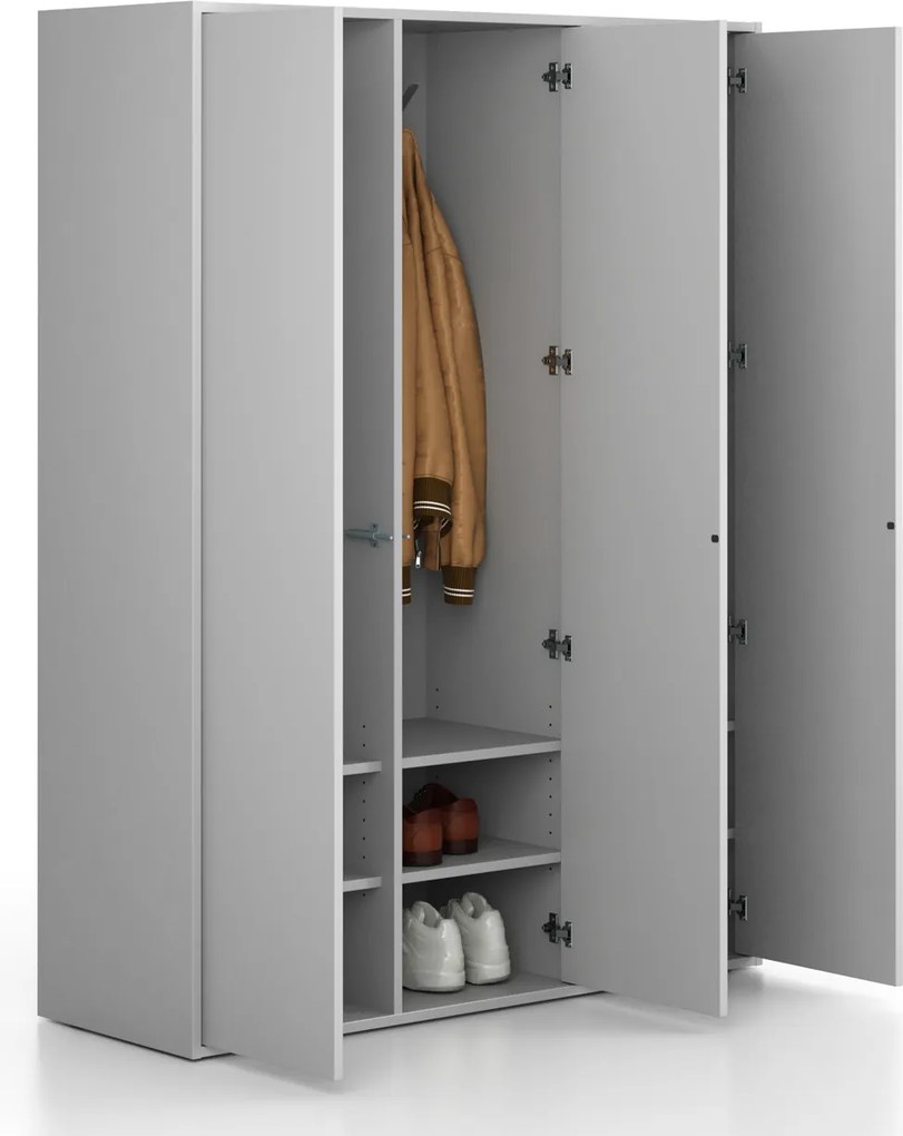 Šatní skříň FRAME, 3 oddíly, 1299 x 450 x 1735 mm, PUSH-lock, šedá