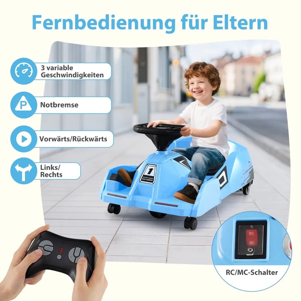 Costway Elektrická čistící motokára 12 V závodní auto s odnímatelným mopem 3