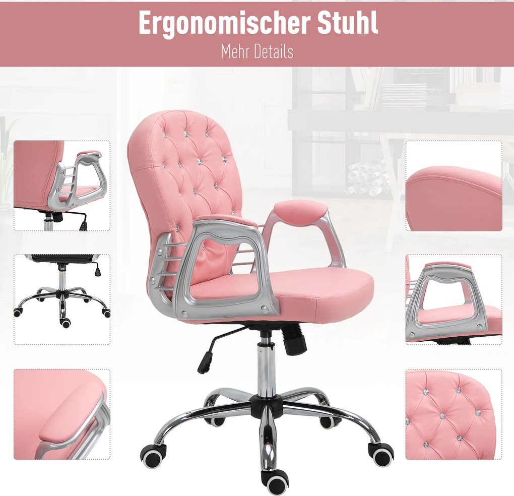 Kancelářská židle Vinsetto Manažerská židle s ergonomickým čalouněným opěrákem, růžová, PU, 59,5 x 60,5 95-105 cm