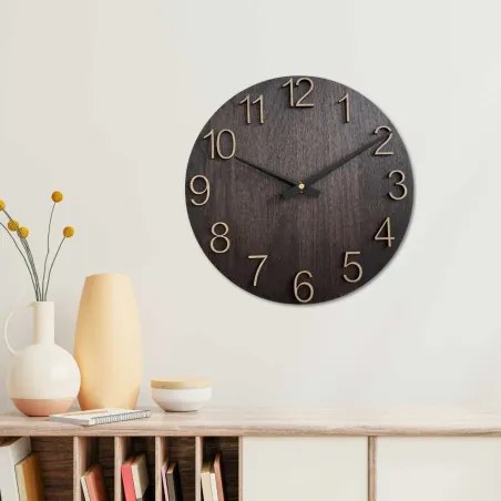 Luxusní dřevěné nástěnné hodiny Wenge s 3D číslicemi | SENTOP MAS016-OSMO-3169-heads-black