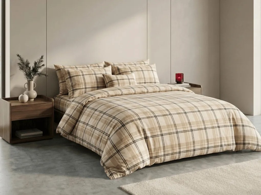 Mikroplyšové povlečení PLAID krémové Rozměr povlečení: 70 x 90 cm | 140 x 220 cm