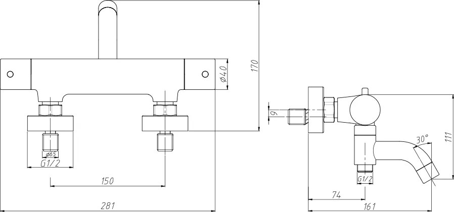 Mereo Mereo, Termostatická nástěnná vanová baterie bez příslušenství, CB90103TER