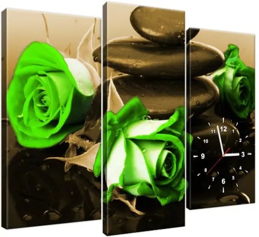Obraz s hodinami Zelené růže a kameny 90x70cm ZP1423A_3C