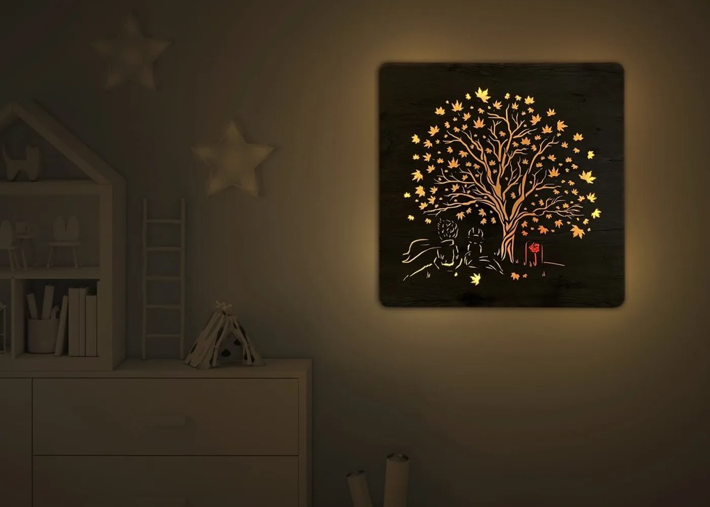 Li-Go "Malý princ" světelný obraz 230V 62x62cm provedení povrchu: ořech