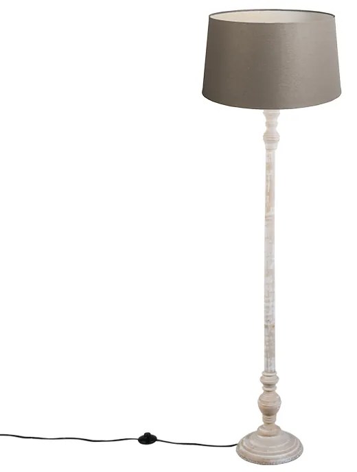 Rustikální stojací lampa taupe s lněným stínítkem 45 cm - Classico