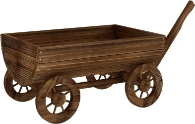 Outsunny dřevěný vozík se 4 koly a rukojetí, květináč pro venkovní použití s odvodňovacím otvorem 115x40x54,5 cm, uhlově zbarvený