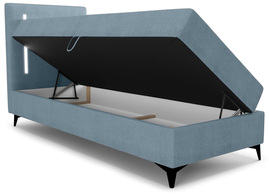 Jednolůžková postel 80 cm Ortega Bonell (světlomodrá) (s roštem, s úl. prostorem) (s LED osvětlením). 1082576