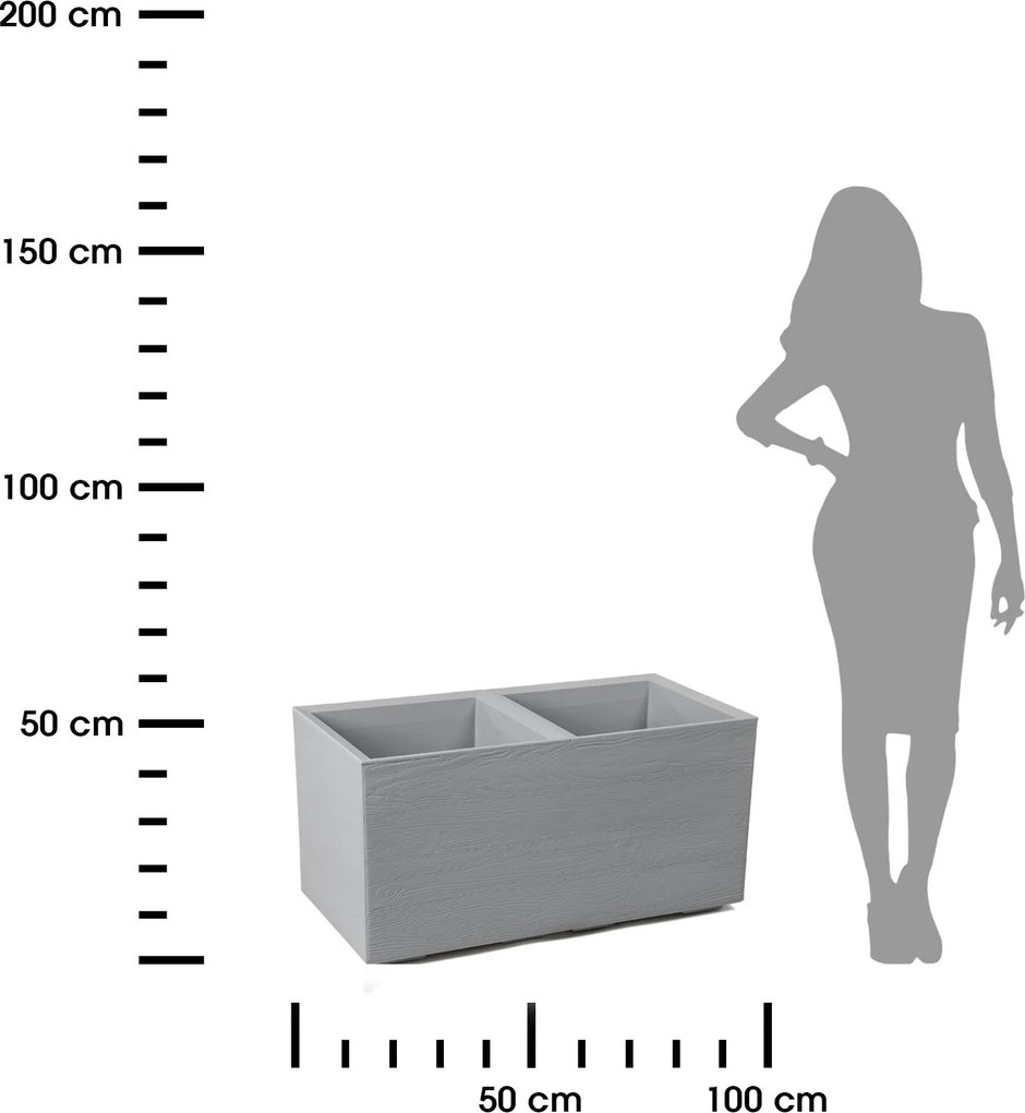 PLASTOVÝ KVĚTINÁČ NA KOLEČKÁCH BETONIQUE ECO 39X39X78 CM DŘEVĚNÝ DEKOR ŠEDÁ