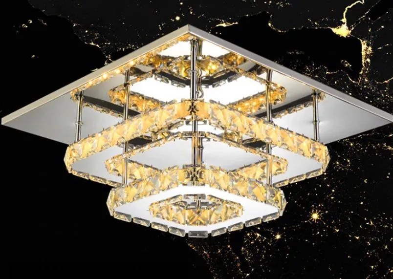 Toolight - LED křišťálová stropní lampa 8W čtvercová 30x30cm APP409-C, teplé světlo 3000K, OSW-65007