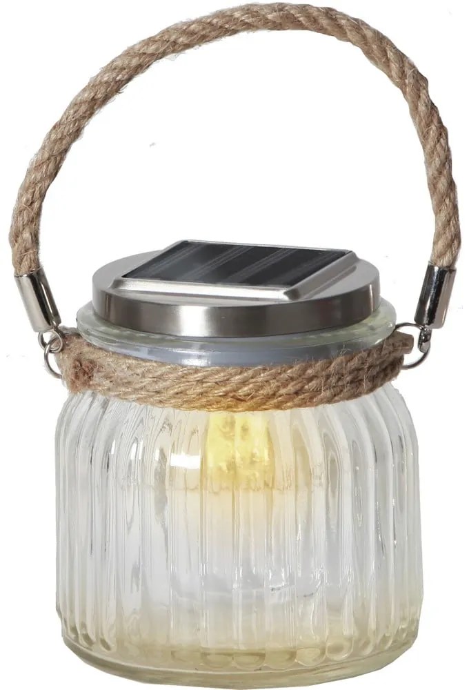 Skleněná solární LED lucerna Star Trading Jamjar, výška 11,5 cm