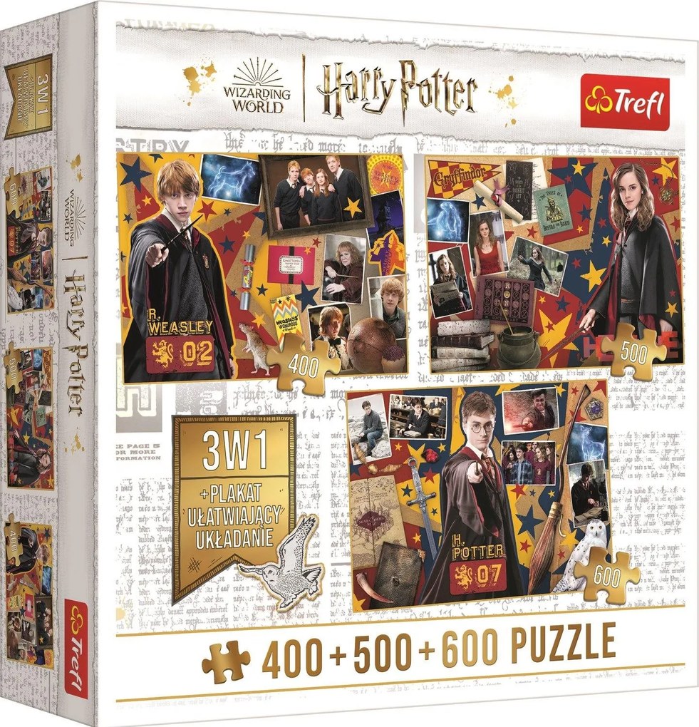 Puzzle trefl puzzle harry potter ron, hermiona a harry 400 + 500 + 600 dílků
