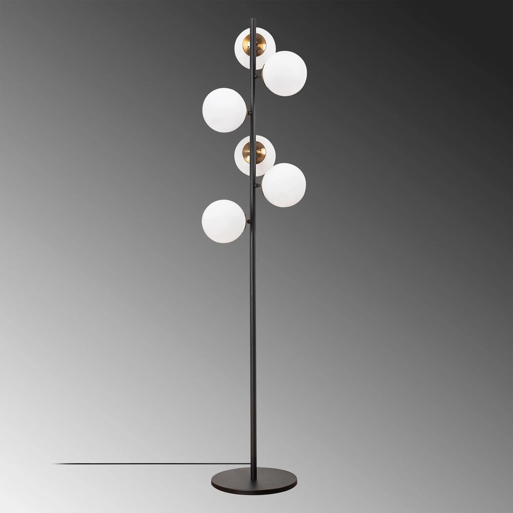 OPVIQ Podlahová lampa FAZLI černá mléčné sklo