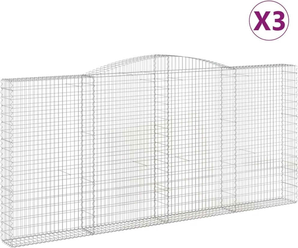 Klenuté gabionové koše 3 ks 400x30x180/200cm pozinkované železo 3146919