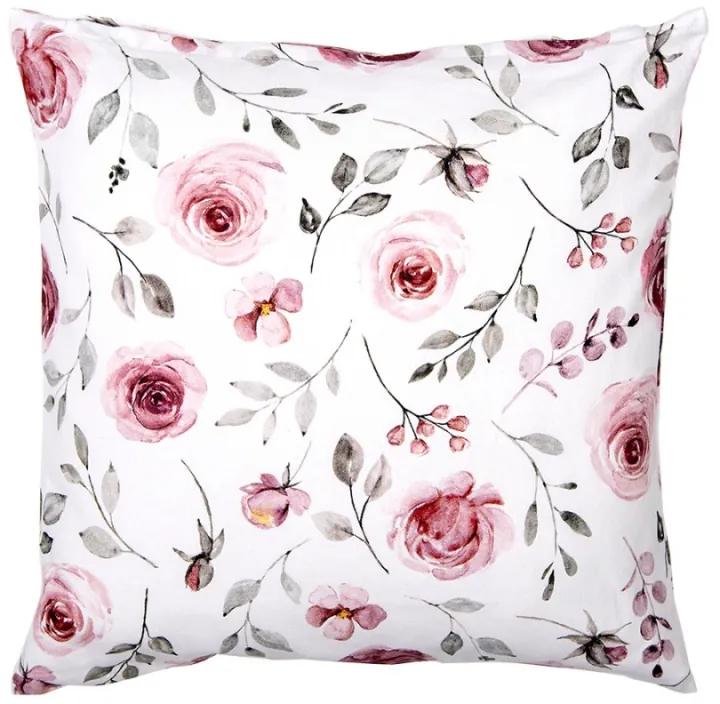 Bavlněný povlak na polštář s růžemi Rustic Rose – 40x40 cm