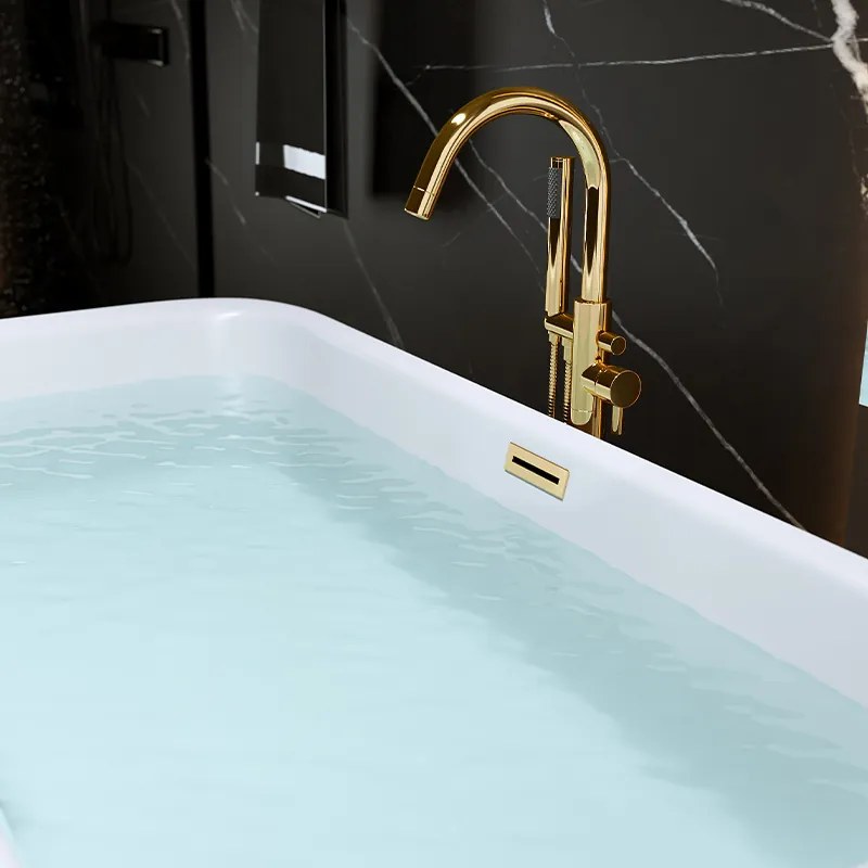 BPS-koupelny Volně stojící akrylátová vana HYD-VIA511A 150x75 bílá, odtokový komplet zlatý