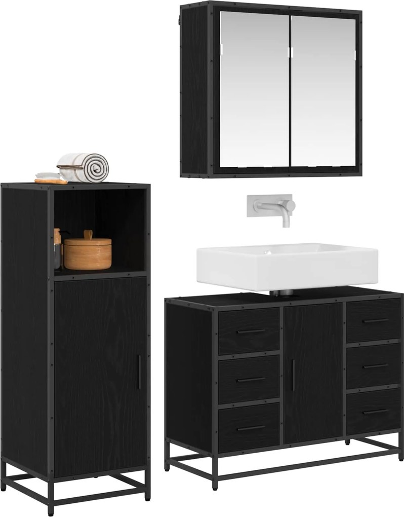 Sada koupelnového nábytku 3 ks Černý dub 80 x 33 x 60 cm 3402313