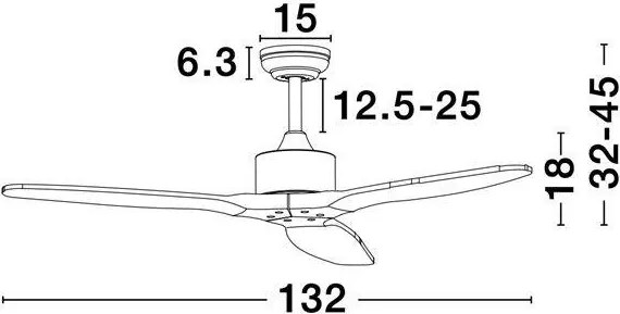 NV 5231301 Stropní ventilátor VENTO tělo z oceli černá a dřevěné listy - NOVA LUCE