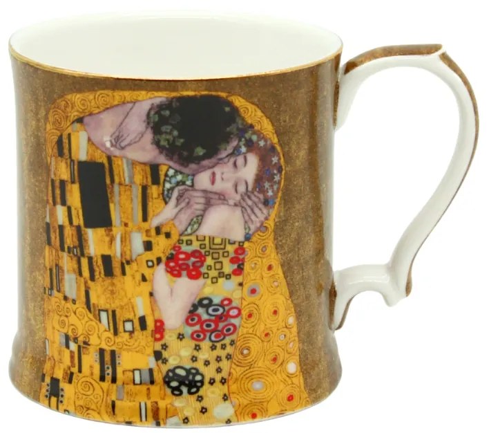 HOME ELEMENTS Porcelánový hrnek 360 ml, Klimt Polibek zlatý