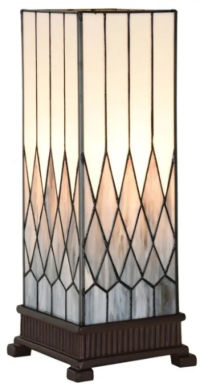 Stolní lampa Tiffany Krisoijn šedá art deco ve tvaru hranolu – 17x17x43 cm