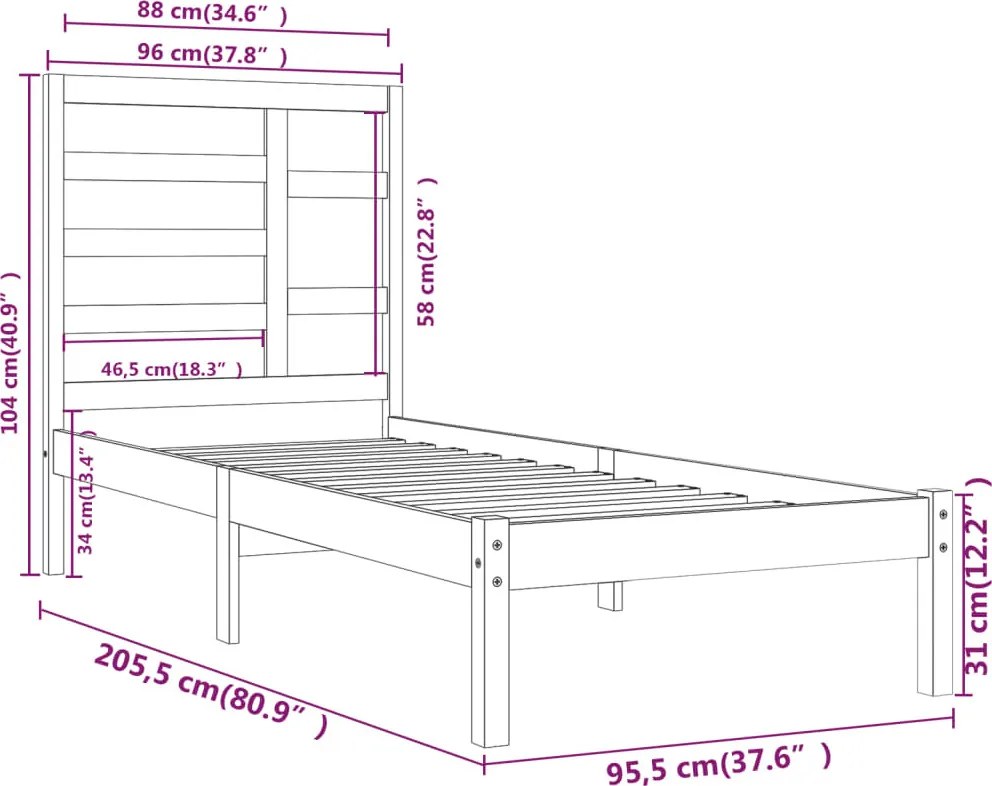 vidaXL Rám postele masivní dřevo 90 x 200 cm [3105784] Barva: Přírodní