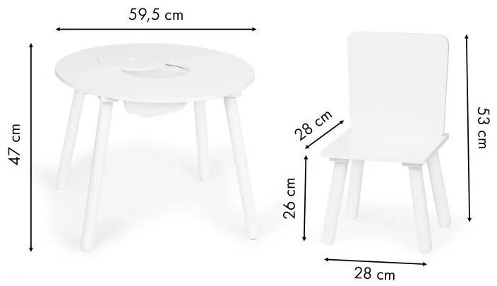 Dětský nábytek, kulatý stoleček + dvě židličky ECO TOYS - bílé