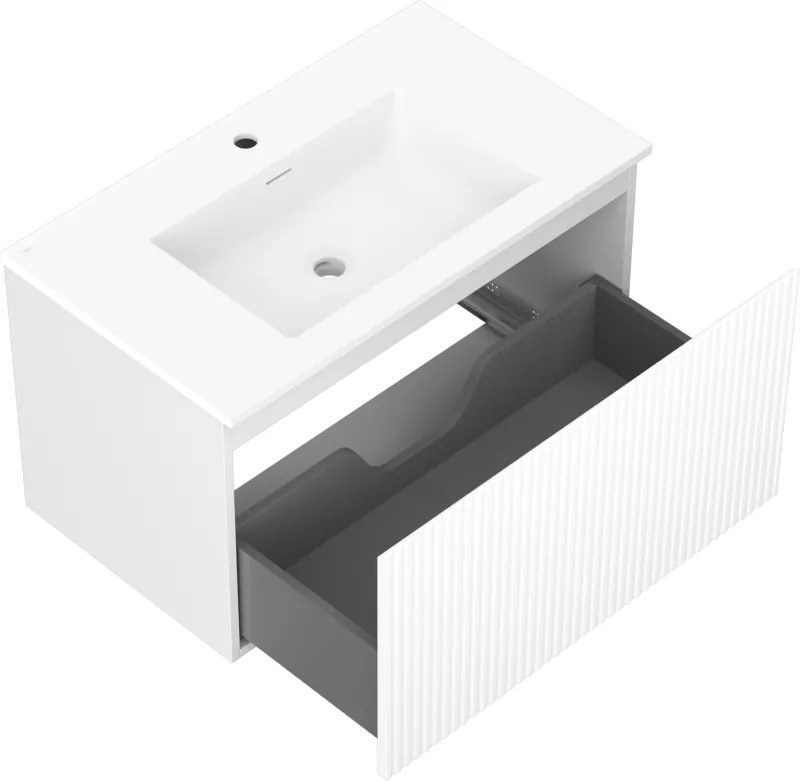 Mexen Rivel, koupelnová skříňka 80 cm s umyvadlem Otis, 1 zásuvka, drážkovaná, bílá matná, 91A20-08047-1-BF01-W18M01