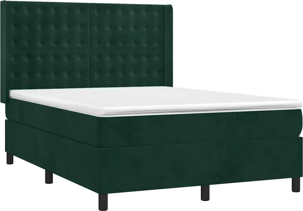Box spring postel s matrací a LED tmavě zelená 140x190 cm samet 3139802