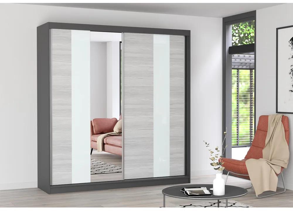 Šatní skříň Mebur 32 200 (grafit + kathult + bílé sklo + zrcadlo). 1014213