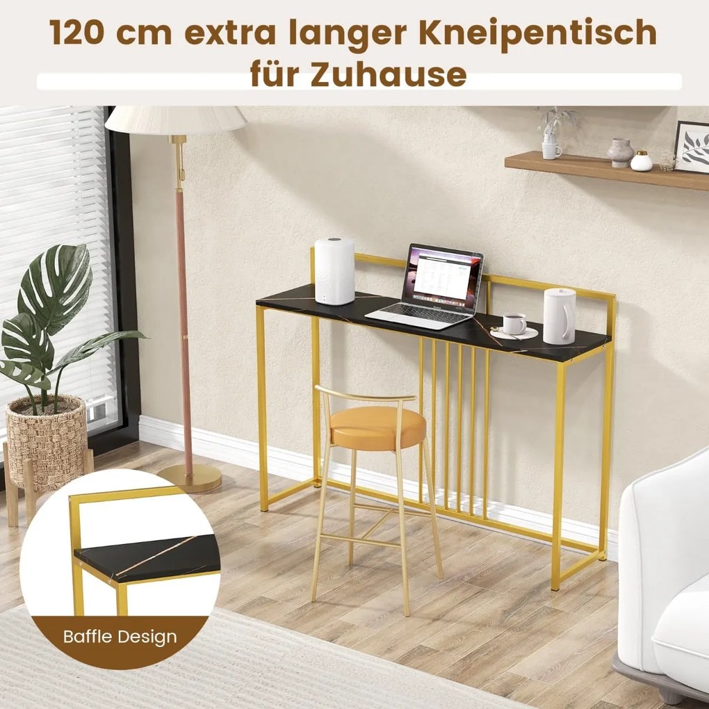 Costway Moderní stolek do chodby 120 cm s mramorovým vzhledem a zlatým kovovým