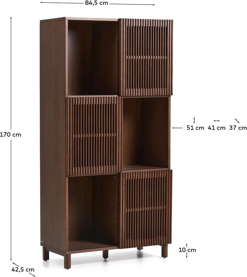 Tmavě hnědá knihovna v dekoru ořechu s posuvnými dveřmi 84,5x170x42,5 cm Beyla – Kave Home