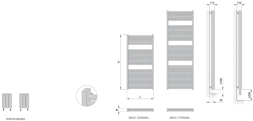Isan Duo 1230 x 600 mm koupelnový radiátor bílý